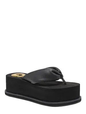 Cult Gaia Cult Gaia Black Leather Platform Thong Sandals Black