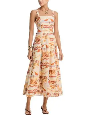 Moon River Square Neck Printed Midi Dress - Ivory Multi