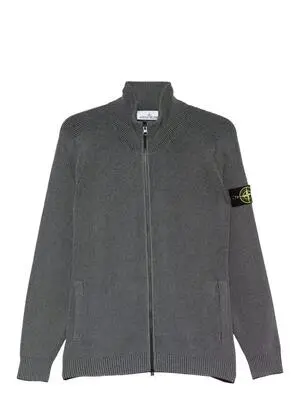 Stone Island Logo-patch Crew-neck Cardigan - Grey