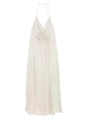 Barbara Bui Macramé-detail Pleated Maxi Dress - Neutrals
