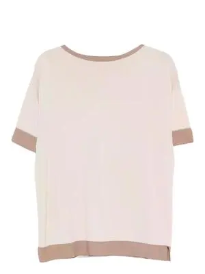 D.exterior Contrast-trim Fine-knit T-shirt - Neutrals