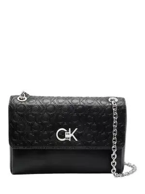 Calvin Klein Logo-debossed Faux Leather Shoulder Bag - Black