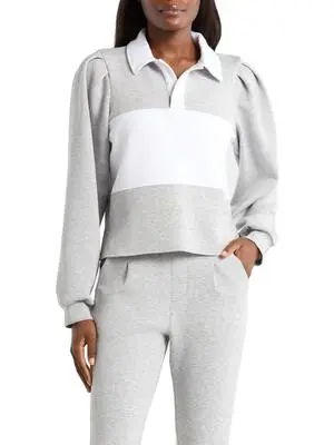MPG Colorblock Puff Sleeve Rugby Shirt - Htr Concrete/brilliant White