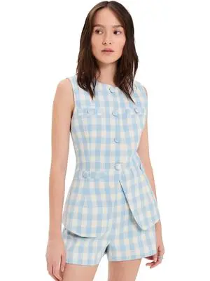 Endless Rose Tweed Sleeveless Top Jacket - Powder Blue