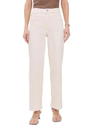LE JEAN Petite Column Raw Hem Jeans - Bone