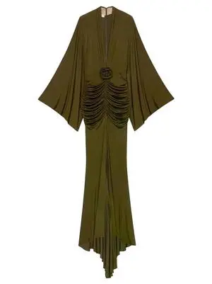 Blumarine Flower-appliqué Draped Maxi Dress - Green