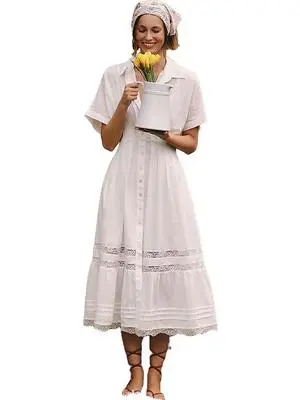 EXQUISE Tobie Short-Sleeve Collared Midi Dress White