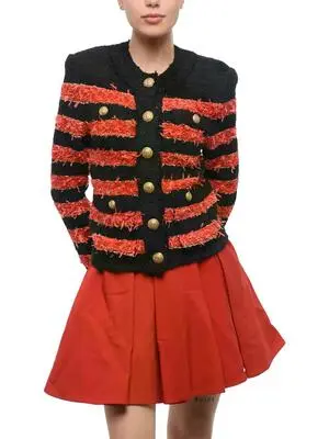 BALMAIN Striped Button-Embellished Cardigan