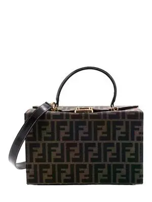 Fendi Vintage Zucca Canvas Convertible Lock Box Satchel - Brown