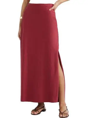 OPEN EDIT Linen Blend Column Maxi Skirt - Red Ruby