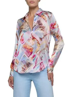 L'Agence Tyler Printed Silk Shirt Multi Pink