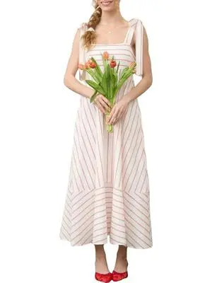 BLU PEPPER Stripe Empire Waist Dress - White/red