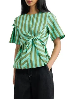 DAMSON MADDER Estelle Stripe Tie Waist Top - Aqua