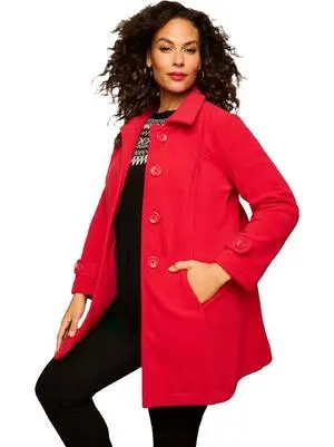 Roaman's Button-up Fleece Jacket - Classic Red