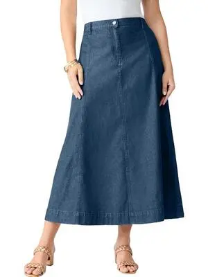 ROAMAN'S Roaman's 24/7 Stretch A-Line Maxi Skirt Medium Stonewash