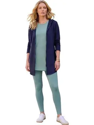 Roaman's Fleece Zip Hoodie Sweatshirt With Shirttail Hem Navy