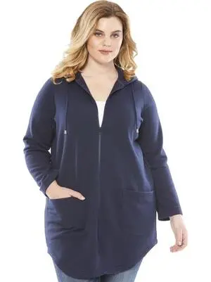 Roaman's Fleece Zip Hoodie Sweatshirt With Shirttail Hem Navy