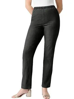 Roaman's Comfort Stretch Straight Leg Jean - Black Denim