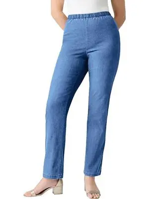 Roaman's Comfort Stretch Straight Leg Jean - Light Stonewash Sanded