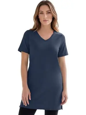 Roaman's ROAMAN'S Cotton V-Neck Tunic Navy