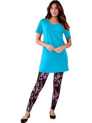 Roaman's Ultimate Cotton V-neck Short Sleeve Tunic - Ocean