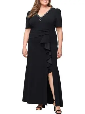Alex Evenings Embellished Stretch Crepe Gown - Black
