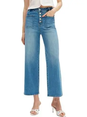 BAYEAS Orson Exposed-button Wide Leg Jeans - Medium Blue