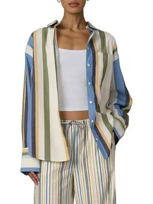 Joe's Jeans Boyfriend Stripe Cotton Blend Shirt - Azure Variegated S