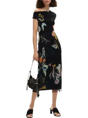 Desigual Floral Print Sleeveless Midi Dress - Black