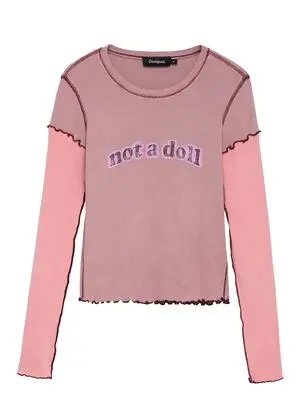 Desigual Graphic Long Sleeve Stretch Cotton Top - Pink
