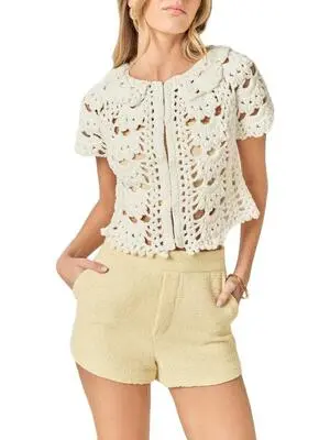 English Factory Crochet Crop Cardigan - White