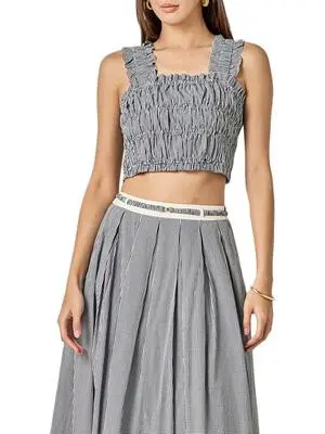 English Factory Plaid Smocked Crop Tank - Blue