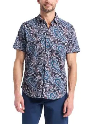 Robert Graham Barrington Floral Paisley Short Sleeve Cotton Crepe Button-up Shirt - Blue Multi