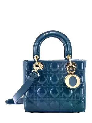 Dior Lady Dior Cannage Quilt Patent Small Satchel Blue