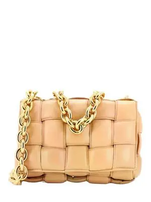 Bottega Veneta Cassette Chain Padded Maxi Intrecciato Leather Crossbody Bag Neutrals