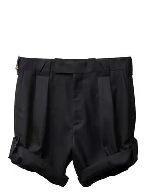 Versace Pinstriped Wool Formal Shorts With Medusa Hardware - Blue