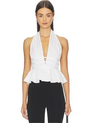 JUILLET Halterneck Smocked Poplin Top - White