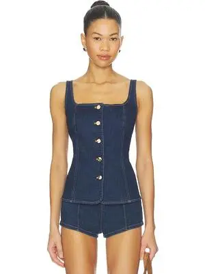 Good American Sleeveless Button Front Denim Top - Indigo1169