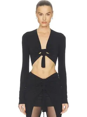 HAELO Knotted Long Sleeve Cropped Top - Black