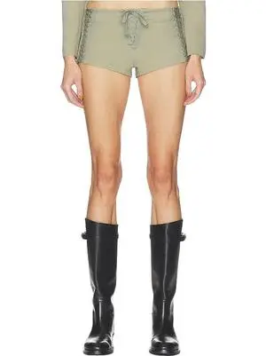 HAELO Open Lace Up Micro Shorts - Olive