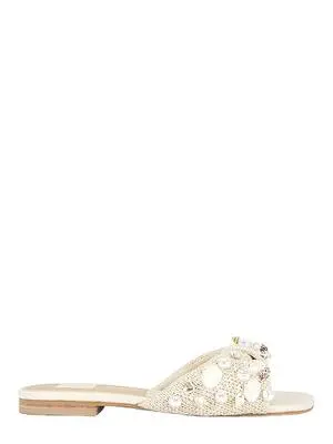 Dolce Vita Woven Raffia Embellished Slide Sandals - Oatmeal