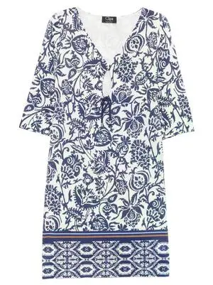 CLIPS Floral-print Tie-front Mini Dress - Neutrals