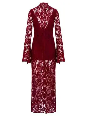 MANURI Lace-up Midi Dress - Red