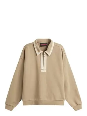 PLEASURES Drift Zip Long Sleeve Polo - Tan