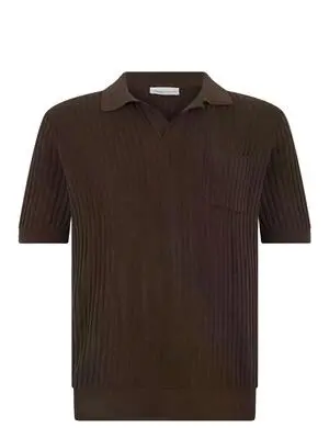 ROBERTO COLLINA Ribbed-knit Polo Collar Sweater - Brown
