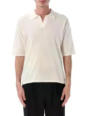 ROBERTO COLLINA Fine-knit V-neck Polo Shirt - Neutrals