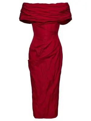 Magda Butrym Off-shoulder Draped Midi Dress - Red