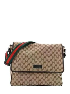 Gucci Web Strap Flap Messenger Gg Canvas Medium Crossbody Bag - Brown