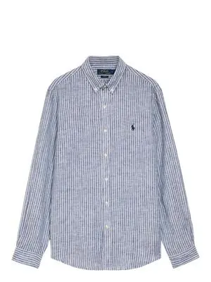 Polo Ralph Lauren Striped Logo-embroidered Linen Shirt Navy