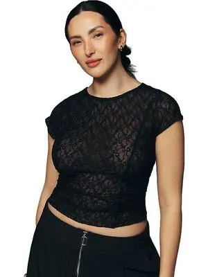 Anthropologie Short-sleeve Lace Top - Anthracite
